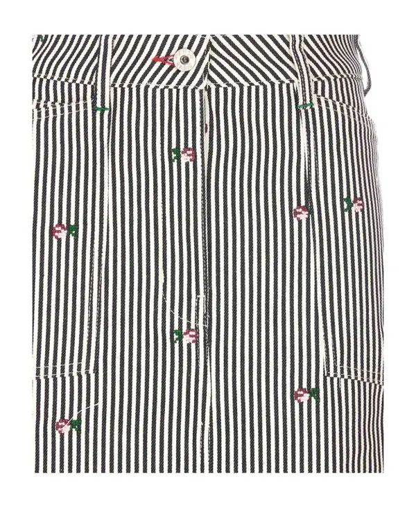 Kenzo Striped Denim Midi Skirt With Embroidered Detail - No
