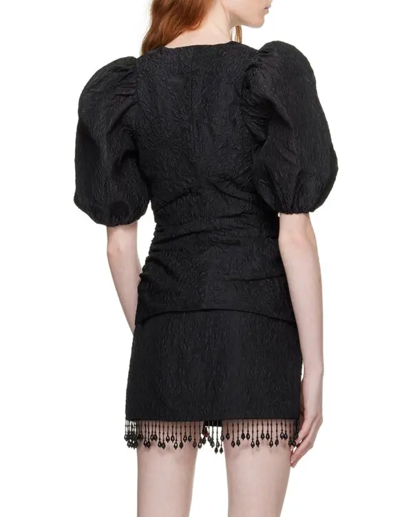 GANNI V-neck Puff Sleeve Blouse With Pleated Details