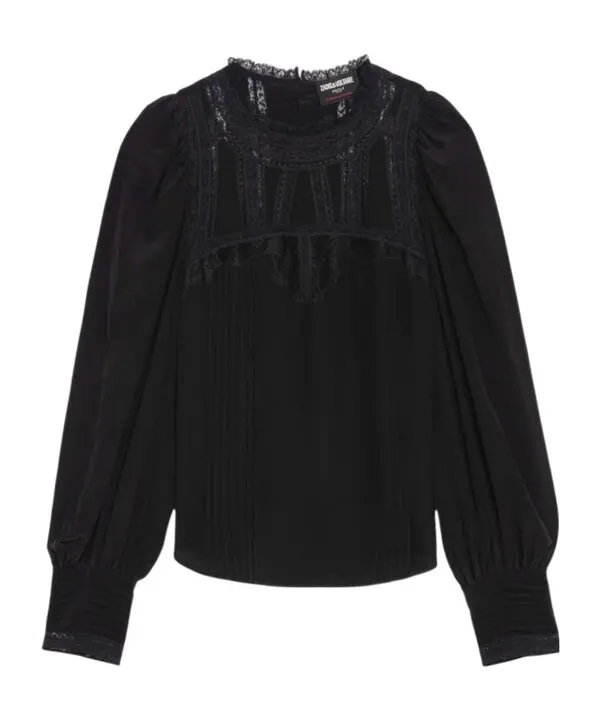 Zadig&Voltaire Lace Paneled Pleated Long Sleeve Top