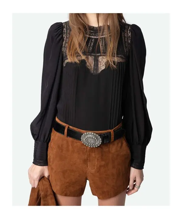 Zadig&Voltaire Lace Paneled Pleated Long Sleeve Top