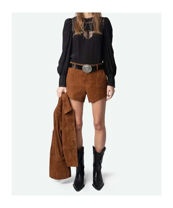 Zadig&Voltaire Lace Paneled Pleated Long Sleeve Top