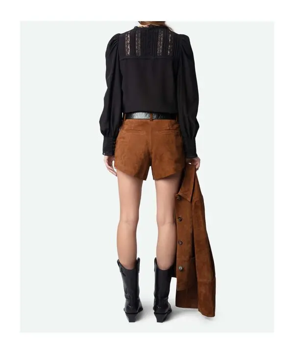 Zadig&Voltaire Lace Paneled Pleated Long Sleeve Top