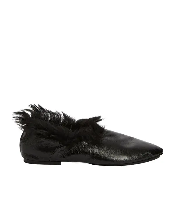 JIL SANDER Pointed Toe Fur Trimmed Slippers