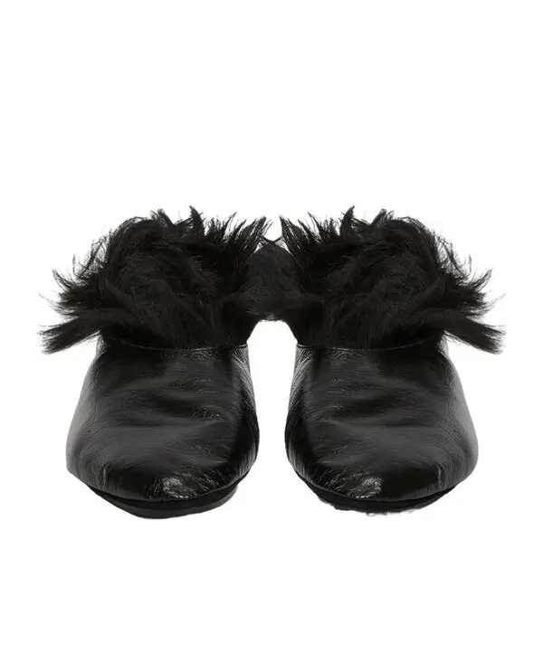 JIL SANDER Pointed Toe Fur Trimmed Slippers