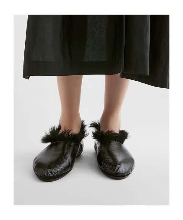 JIL SANDER Pointed Toe Fur Trimmed Slippers