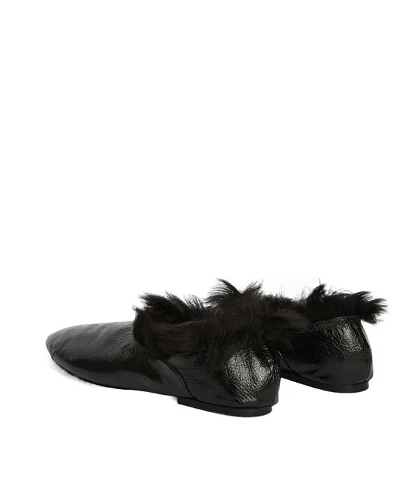 JIL SANDER Pointed Toe Fur Trimmed Slippers