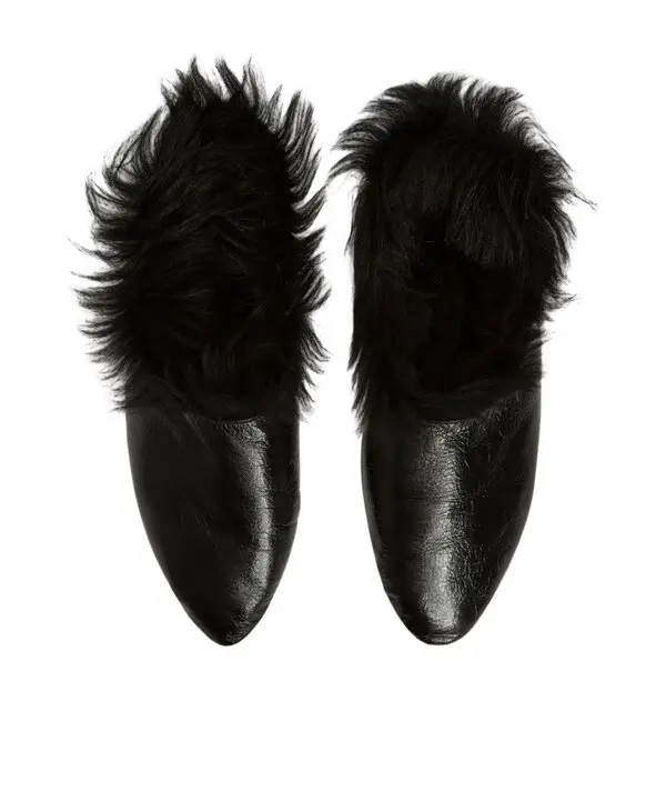 JIL SANDER Pointed Toe Fur Trimmed Slippers