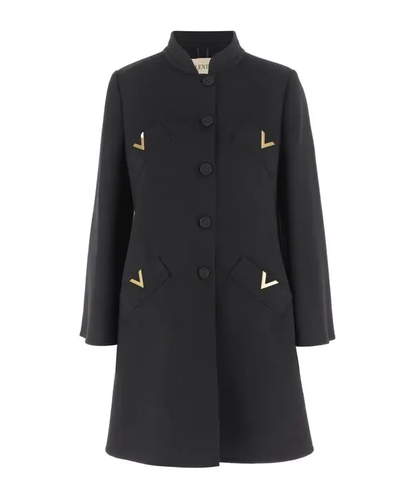Valentino Garavani Button-up A-line Hem Coat With Gold Accents - Black