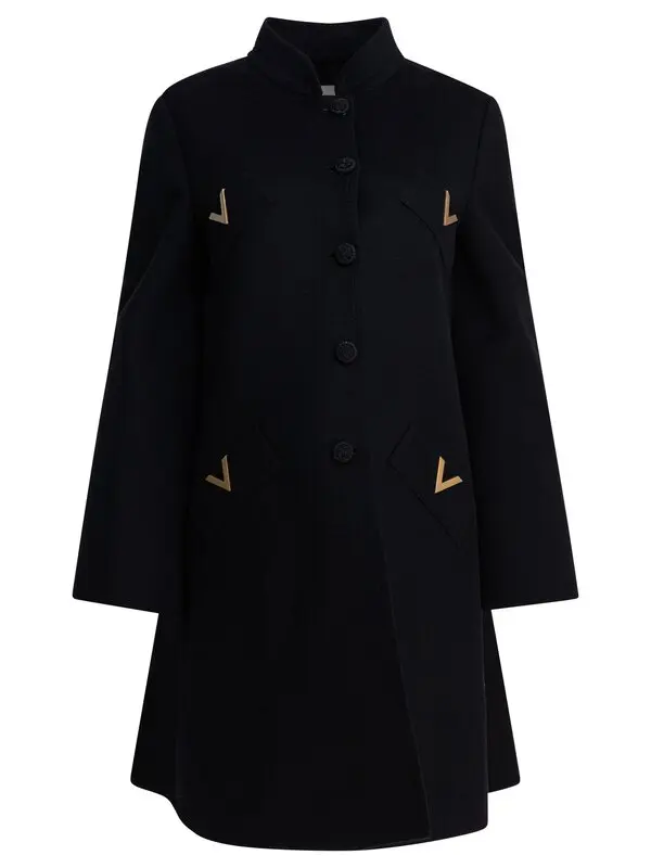Valentino Garavani Button-up A-line Hem Coat With Gold Accents - Black