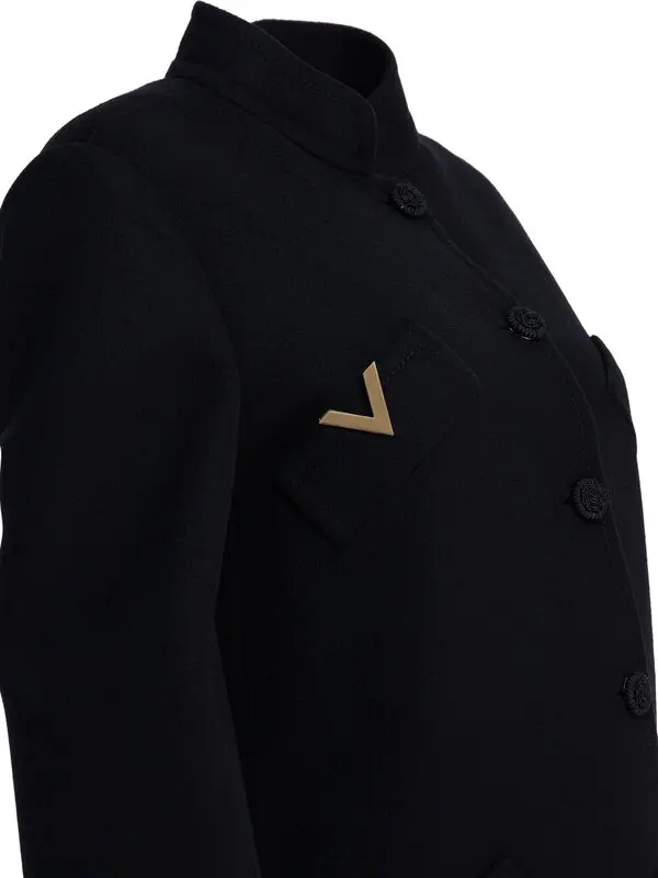 Valentino Garavani Button-up A-line Hem Coat With Gold Accents - Black