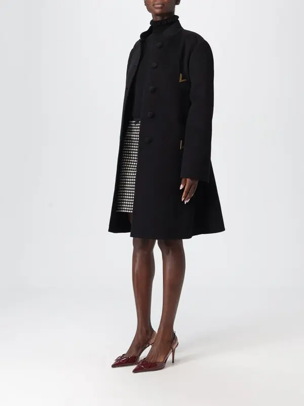 Valentino Garavani Button-up A-line Hem Coat With Gold Accents - Black