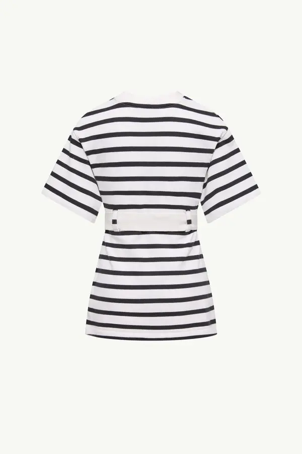 Moncler Striped T-shirt Dress With Floral Embroidery And Belt