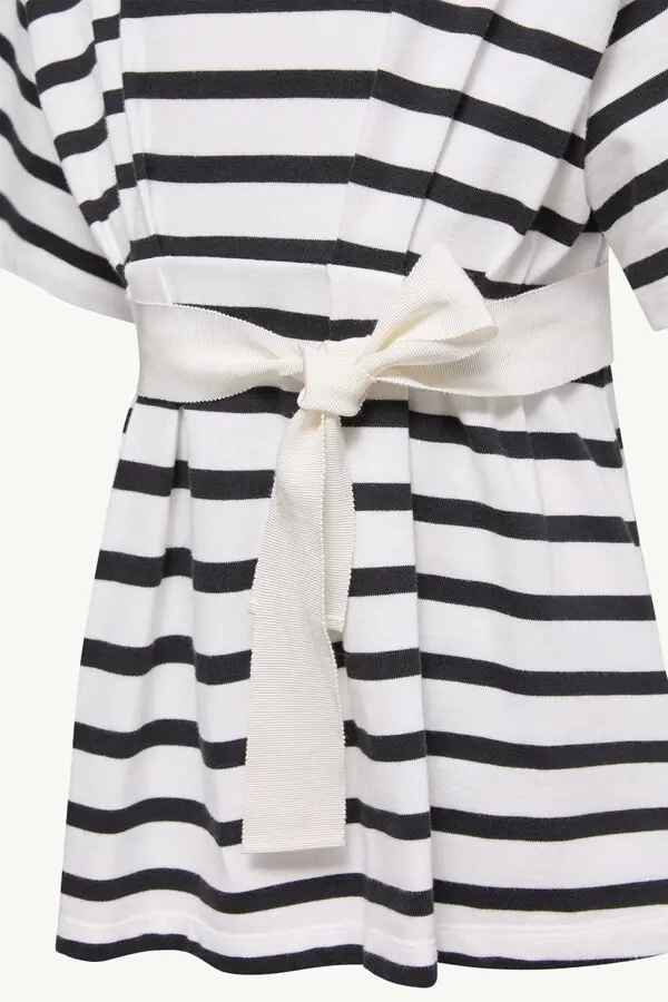 Moncler Striped T-shirt Dress With Floral Embroidery And Belt