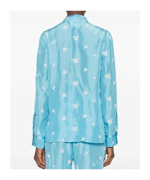 FORTE_FORTE Floral Print Band Collar Shirt - Blue