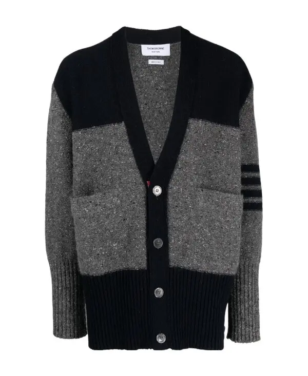 Thom Browne V-neck Oversized Jersey Cardigan With Stripe Details