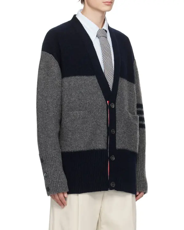 Thom Browne V-neck Oversized Jersey Cardigan With Stripe Details