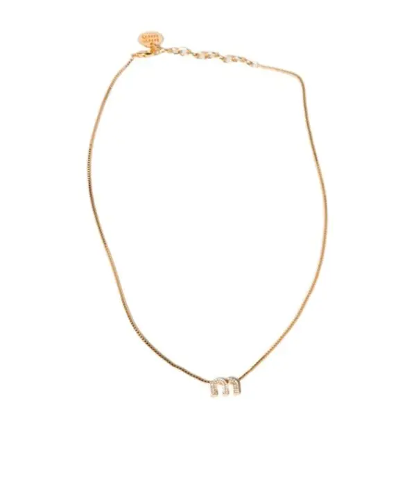 Miu Miu Embellished Logo Necklace - Yellow
