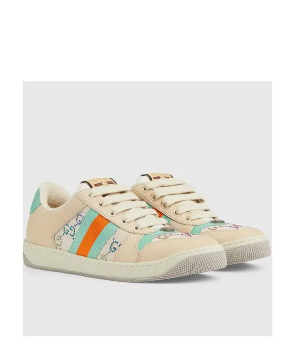 Gucci Screener Lace-up Sneakers With Double G Detail - Nude