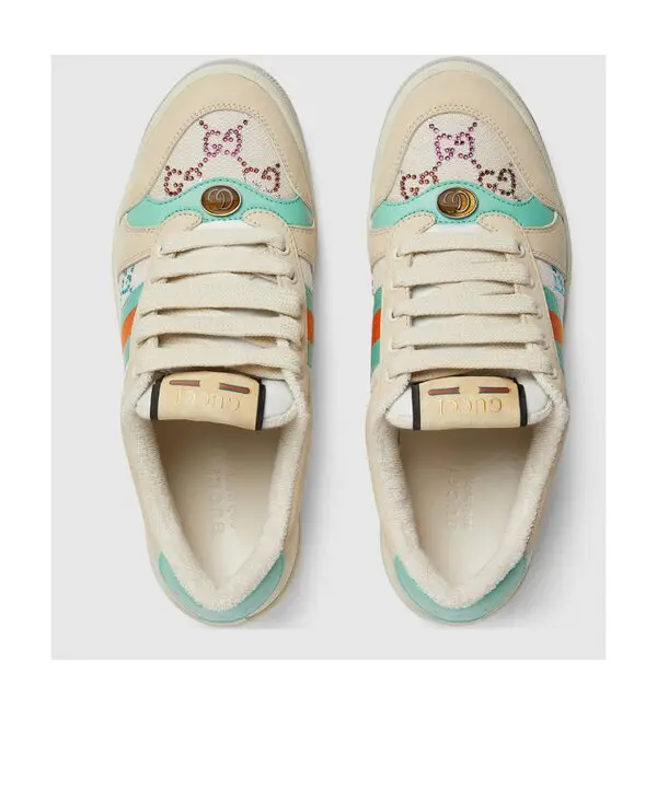 Gucci Screener Lace-up Sneakers With Double G Detail - Nude