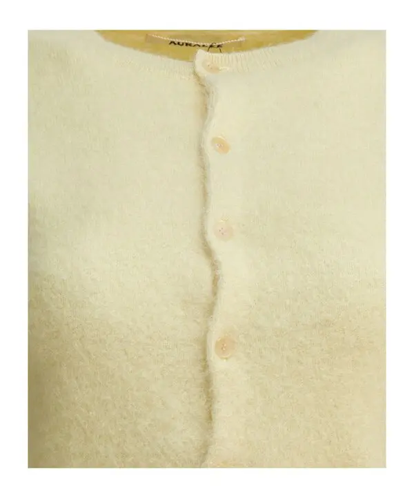 Auralee Garment-dyed Knit Crew-neck Cardigan - No