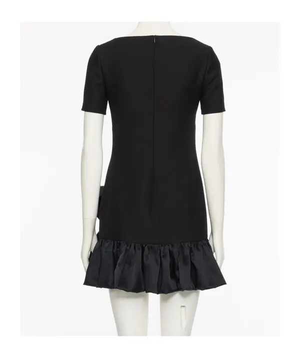 Valentino Garavani Short Sleeve Dress With Velvet Bow And Ruched Hem