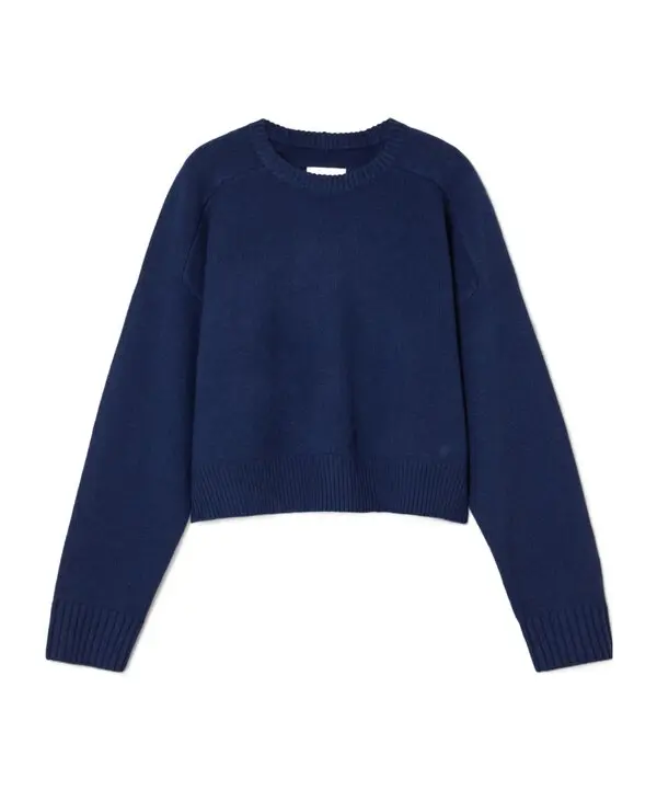 Loulou De Saison Bruzzi Short Wool And Cashmere Blend Sweater - Navy
