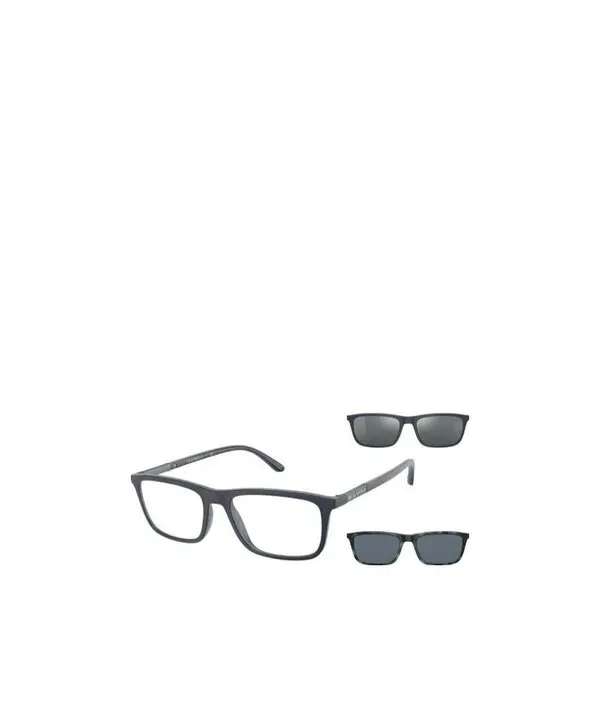 Emporio Armani Matte Effect Rectangle Eyeglasses With Sunglass Clips - Black