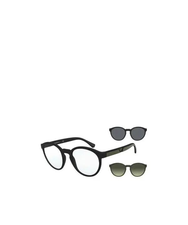Emporio Armani Round Frame Sunglasses With Clips - Black