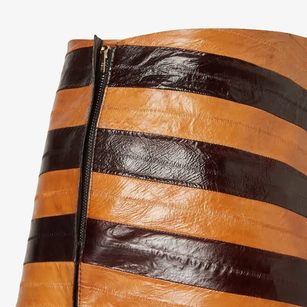 Fendi Two-tone Chevron Leather Midi Skirt