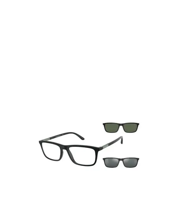 Emporio Armani Matte-effect Rectangle-frame Eyeglasses With Sunglass Clips - Gray