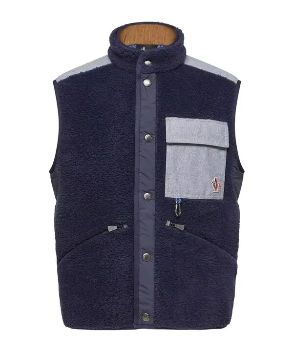 Moncler Logo-patch Fleece Gilet - Navy Blue