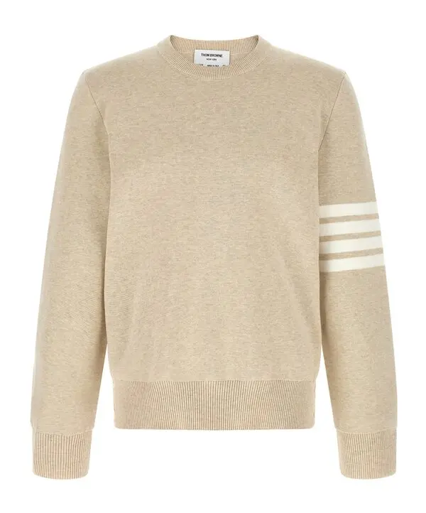 Thom Browne 4-bar Milan Stitch Knitted Crew Neck Sweater - Beige