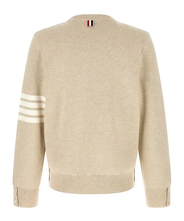 Thom Browne 4-bar Milan Stitch Knitted Crew Neck Sweater - Beige
