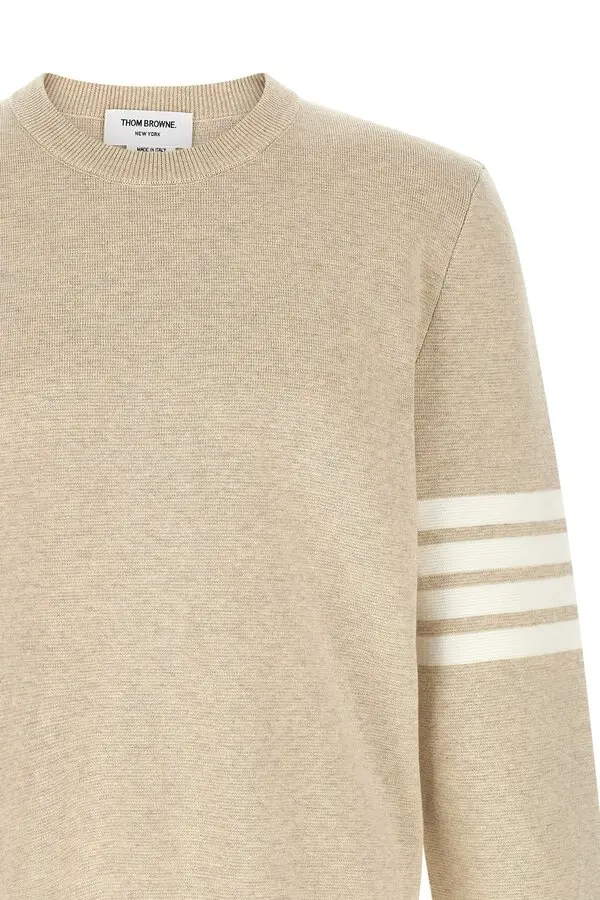 Thom Browne 4-bar Milan Stitch Knitted Crew Neck Sweater - Beige