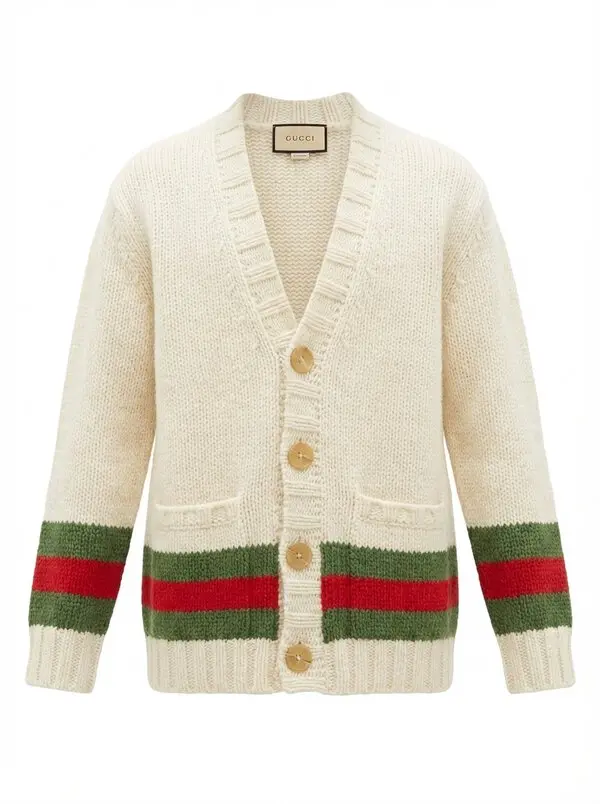 Gucci Knitted Cardigan With Ribbon Trim - White
