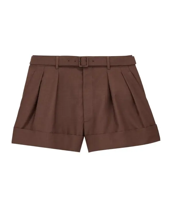 Saint Laurent Belted Tailored Shorts - Brown