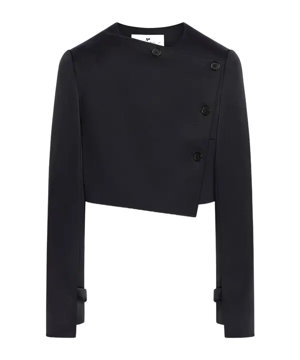 COURREGES Oblique Satin Tailored Cropped Jacket - Black