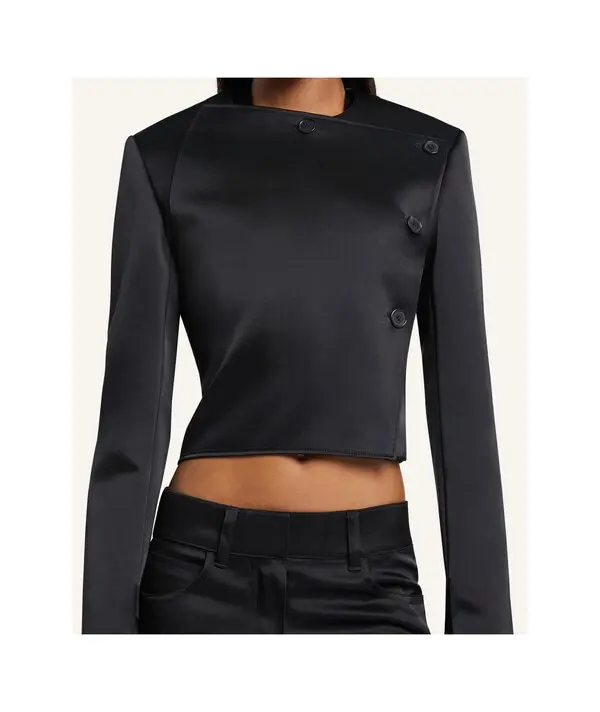 COURREGES Oblique Satin Tailored Cropped Jacket - Black