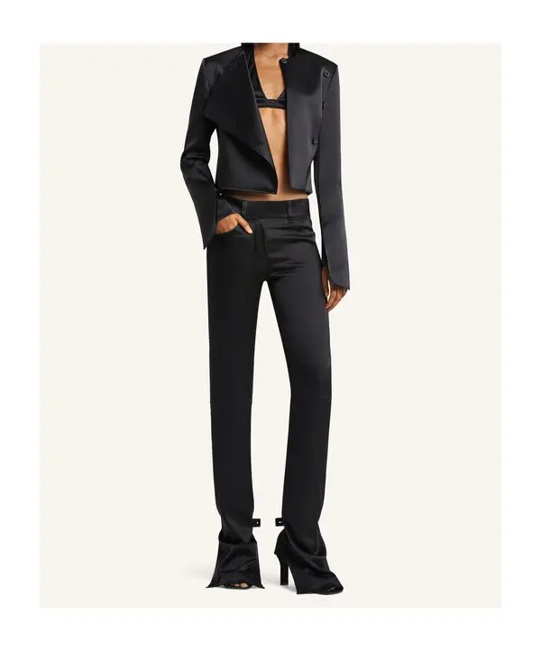 COURREGES Oblique Satin Tailored Cropped Jacket - Black