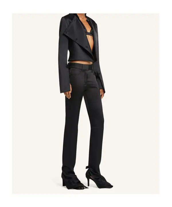 COURREGES Oblique Satin Tailored Cropped Jacket - Black