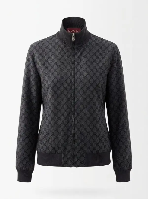 Gucci Allover Gg Print Technical Jersey Zip Sweatshirt - Black