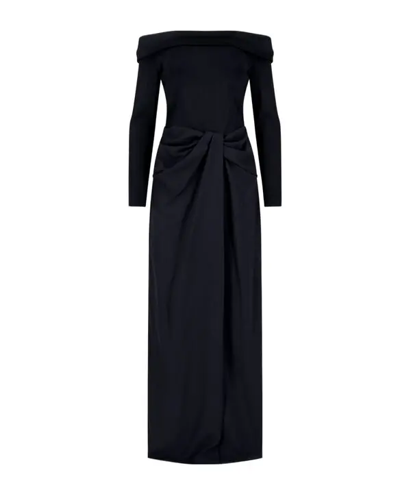 Ralph Lauren Off-shoulder Gown With Pleated Waist Detail