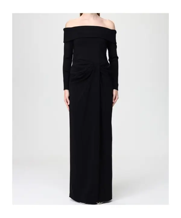 Ralph Lauren Off-shoulder Gown With Pleated Waist Detail