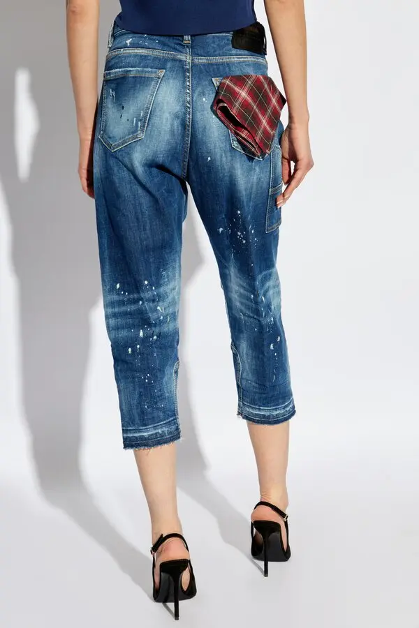 Dsquared2 Distressed Cropped Jeans With Paint Splatter