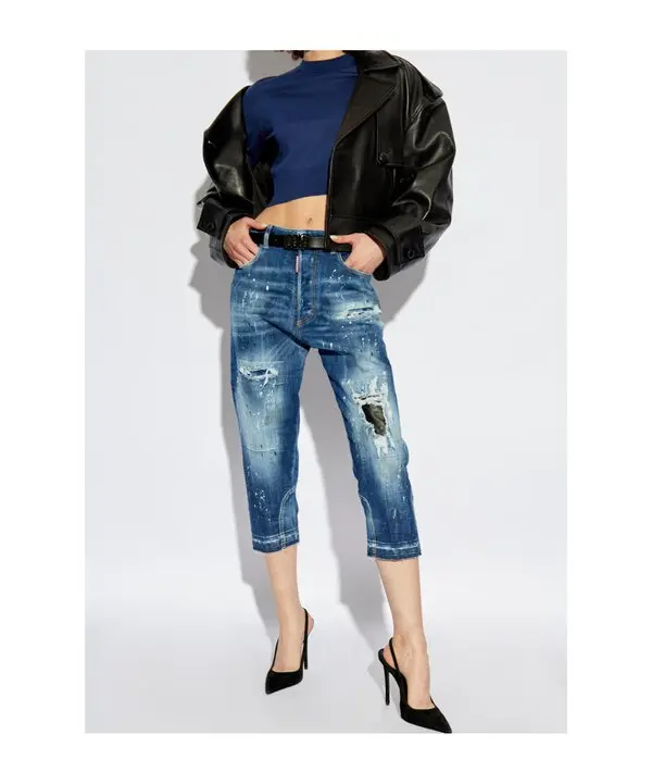 Dsquared2 Distressed Cropped Jeans With Paint Splatter