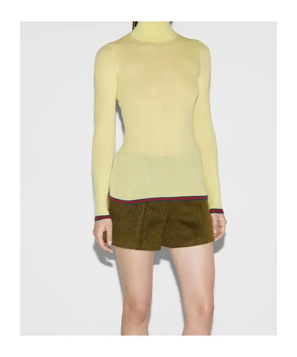 Gucci Ribbed High-neck Cashmere And Silk Blend Top