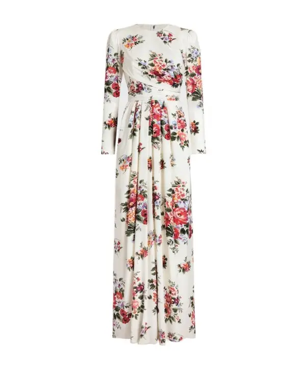 Dolce & Gabbana Floral Print Long Sleeve Charmeuse Dress