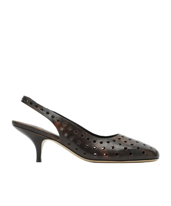 Dries Van Noten Perforated Slingback Kitten Heels - Brown