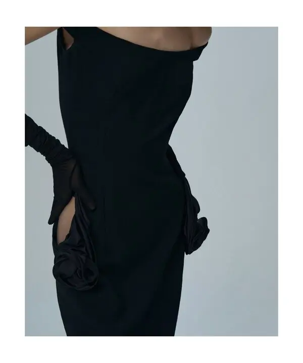 Magda Butrym Off Shoulder Midi Dress With Rose Appliqué Cutouts
