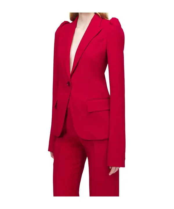 Alexander McQueen Single Breasted Blazer With T-bar Detail - Deep Red